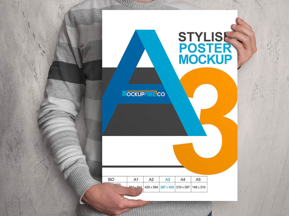 Man Holding A3 Poster Mockup PSD Mockup Love