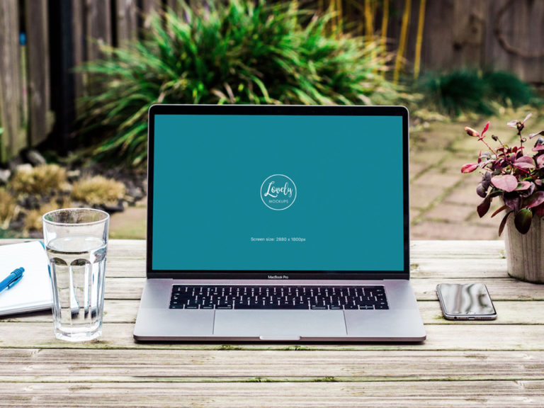 Free Mockup | Outdoor Macbook Pro Workspace Mockup - Mockup.Love