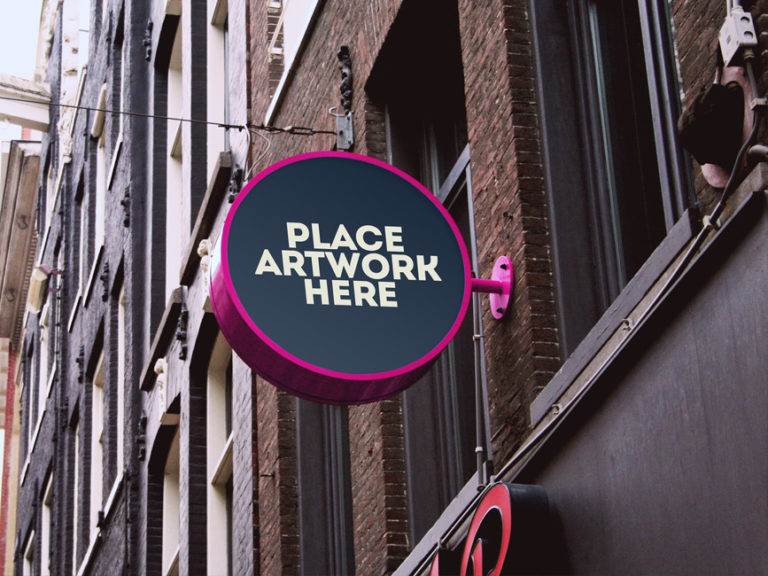 Circular Wall Signboard Mockup - Mockup Love