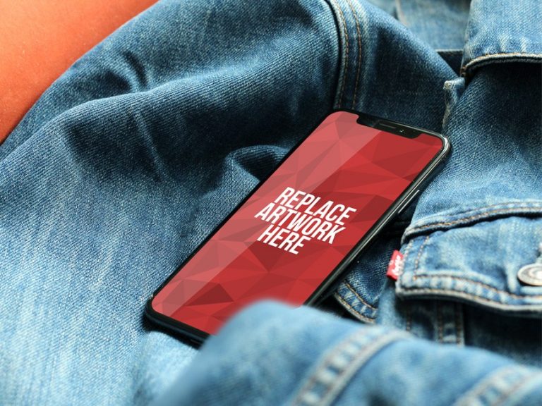 iPhone X on Denim Jackets Mockup - Mockup Love