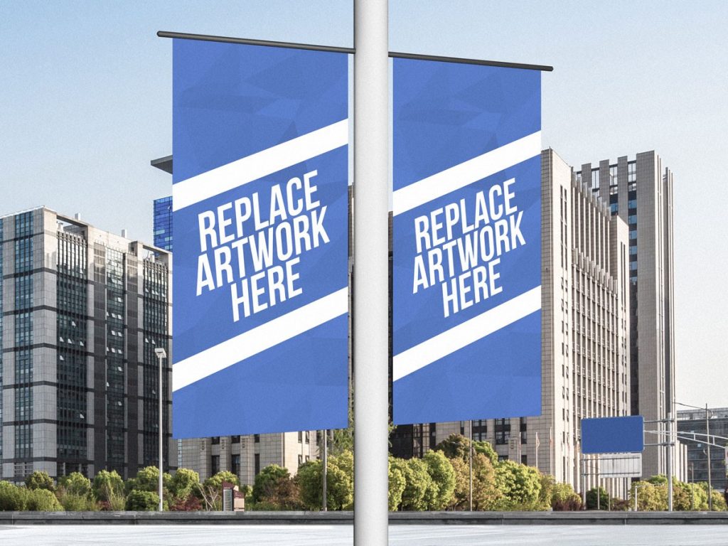 Outdoor Lamp Post Banner Mockup - Mockup Love
