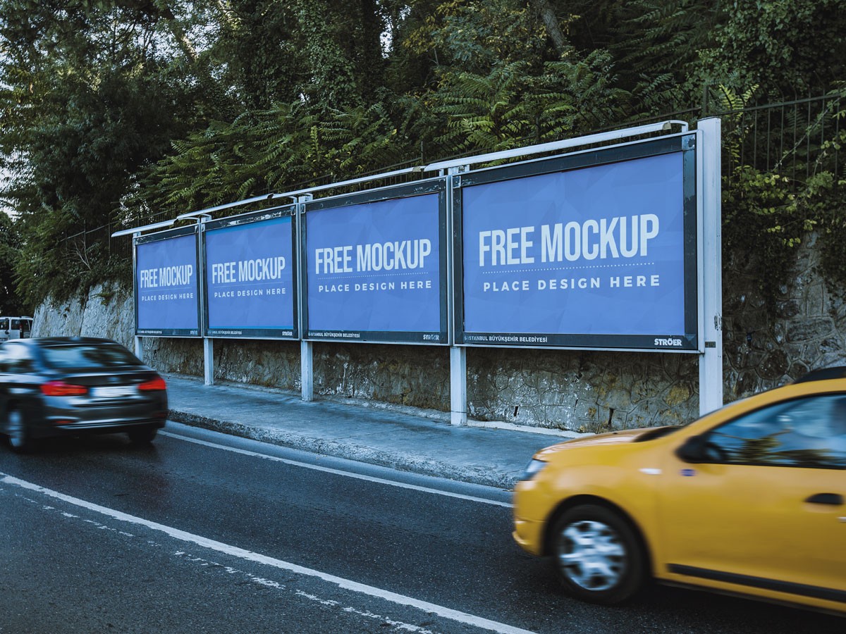 Road Side Multiple Advertising Board Mockup - Mockup Love