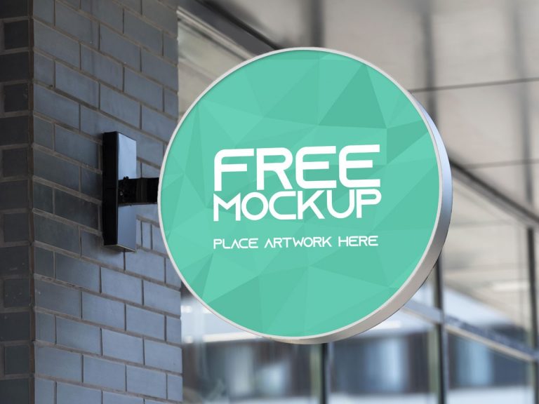Circular Sign Board on Store Wall Mockup - Mockup Love