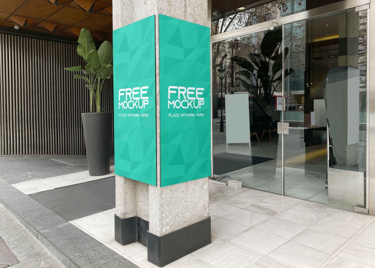 Banner advertising on cement pole mockup - Mockup Love