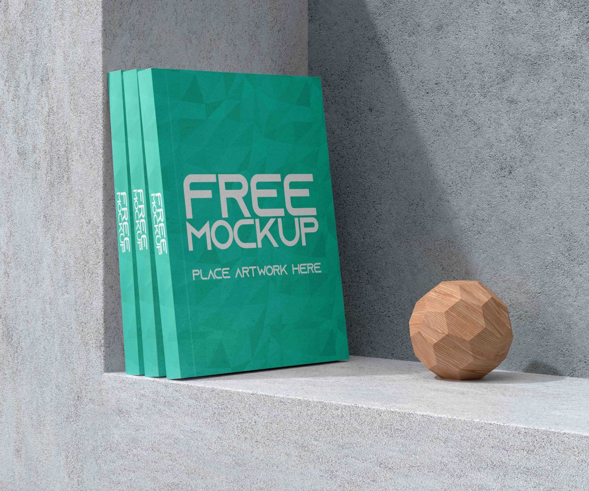 Books in a rock shelf - Mockup Love