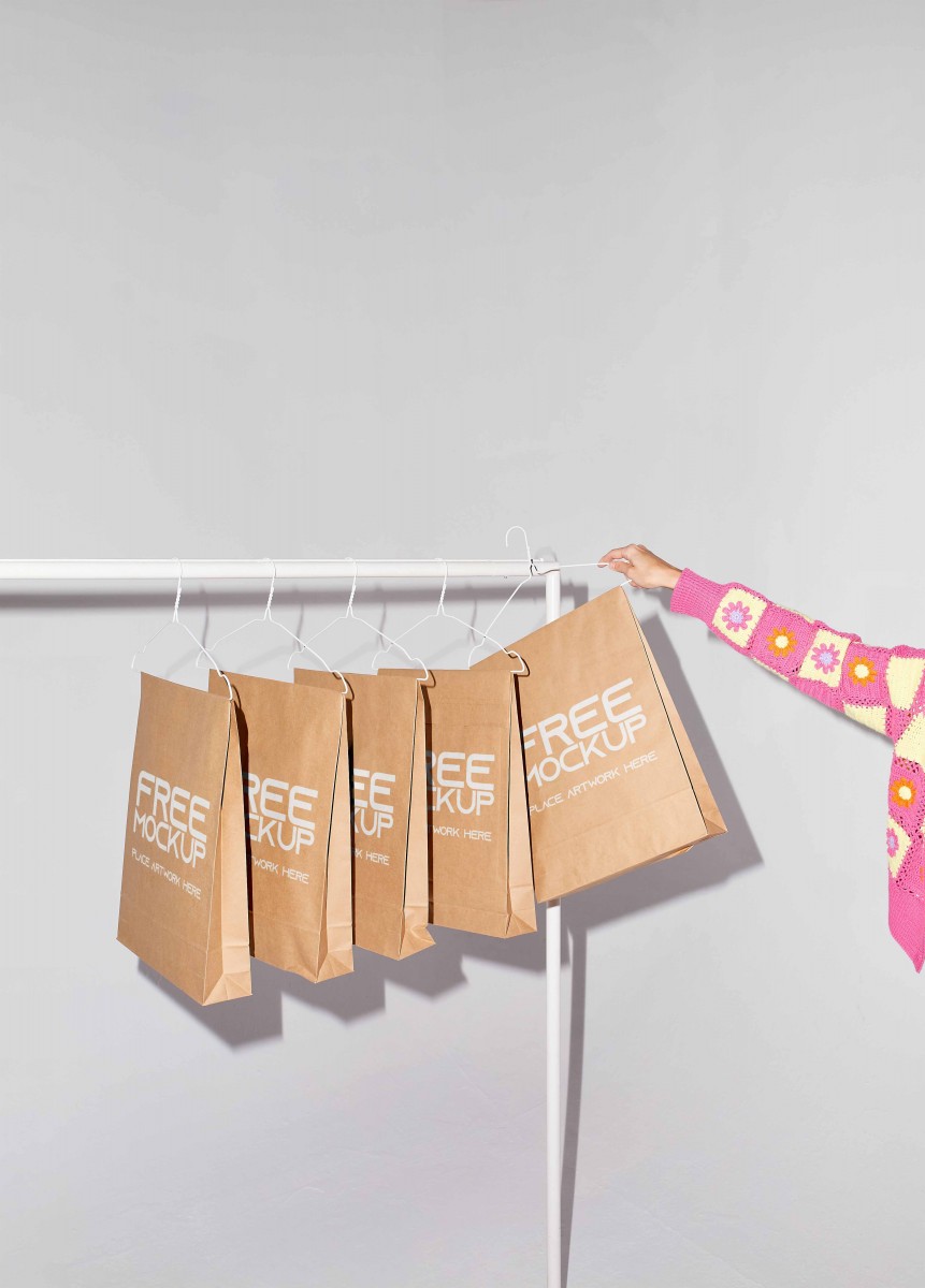 Hanging paper bags mockup - Mockup Love