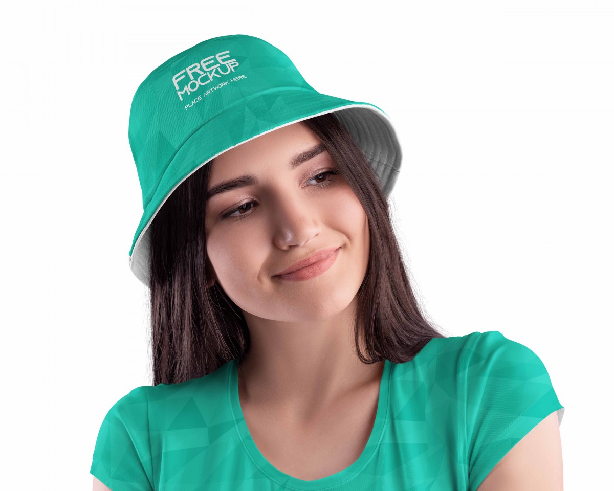 Girl wearing bucket hat mockup - Mockup Love