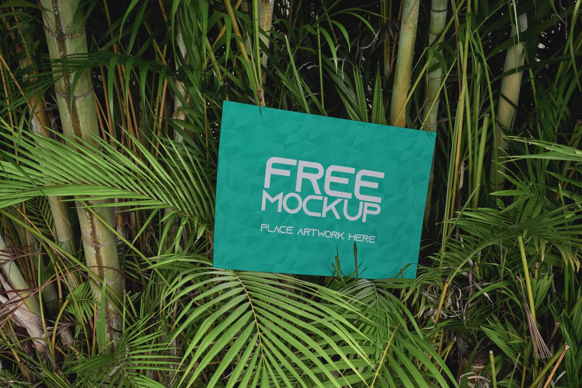 Realistic A3 post in bushes mockup - Mockup Love